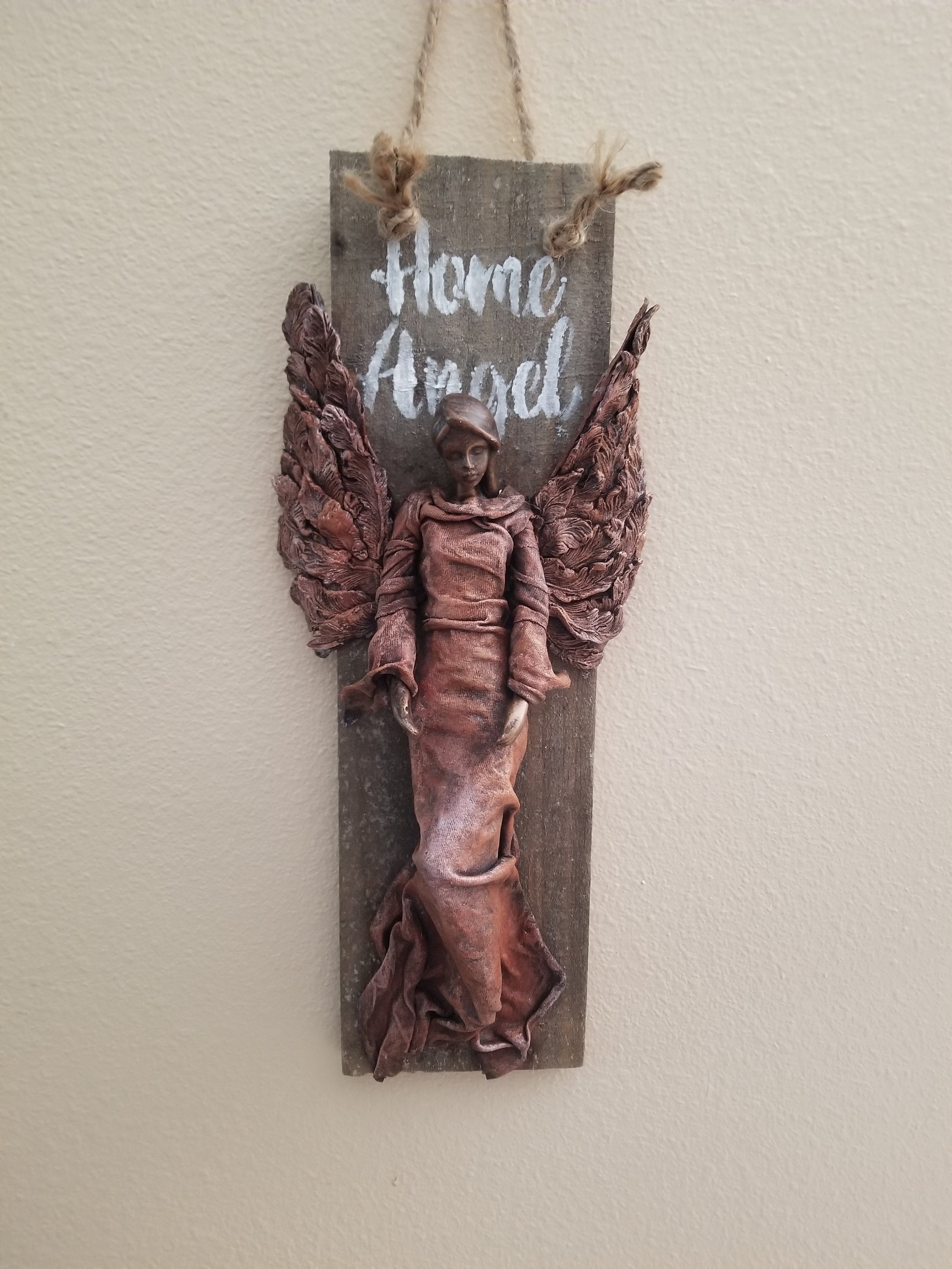 Burnt Sienna Angel on Wide Raw Pine Wood Plank Powertex - Etsy