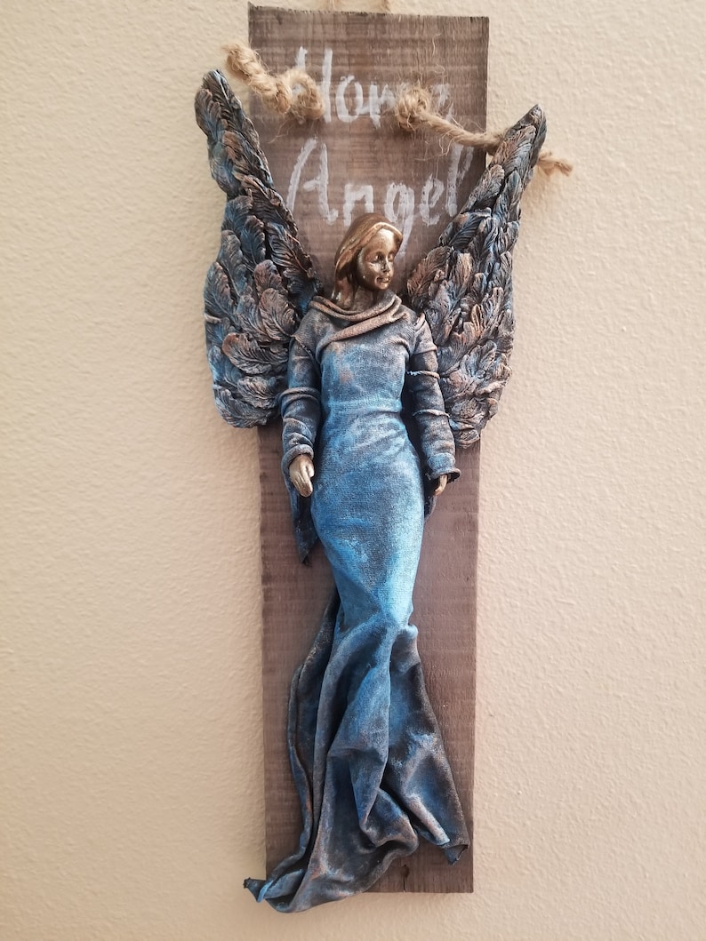 Blue Angel on Reclaimed Cedar Wood Plank Powertex Angel on Wood ...