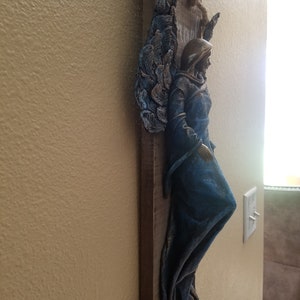 Blue Angel on Reclaimed Cedar Wood Plank Powertex Angel on Wood ...