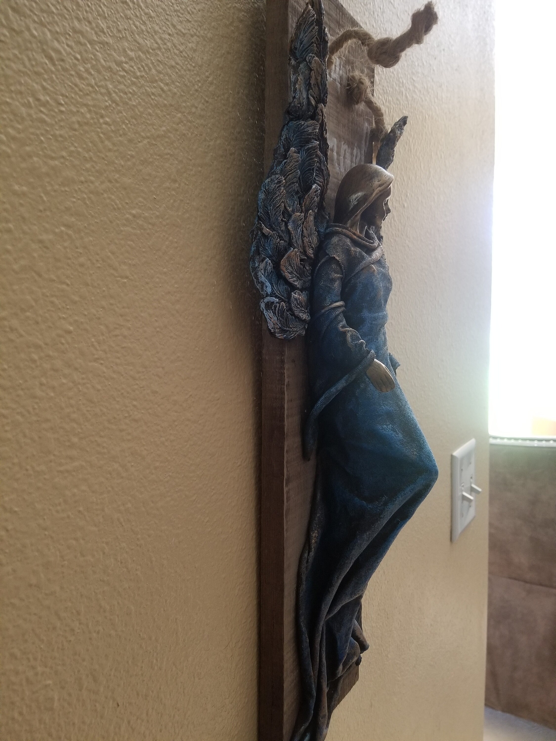 Blue Angel on Reclaimed Cedar Wood Plank Powertex Angel on Wood ...