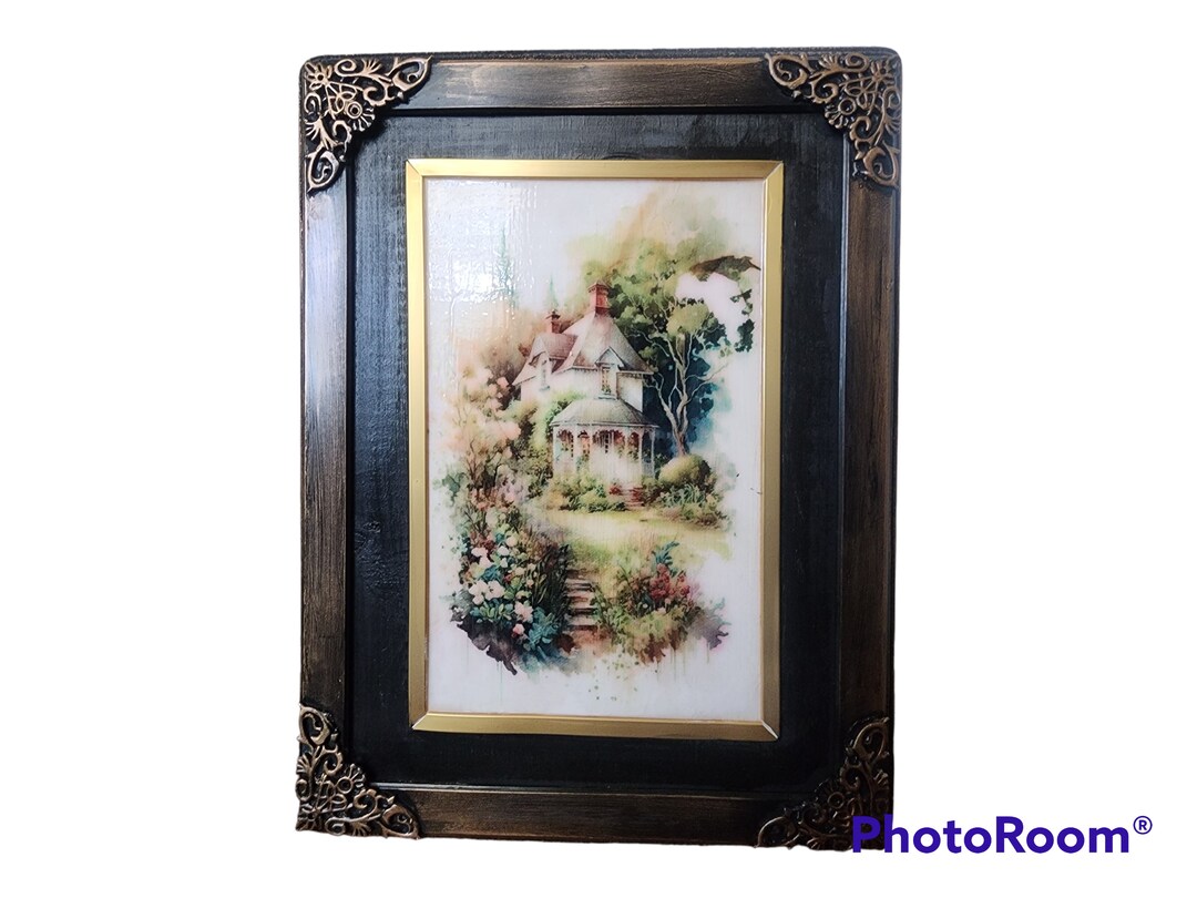 Decor Plaque - Decoupage House in Forest - Vintage Decoration - Wall ...