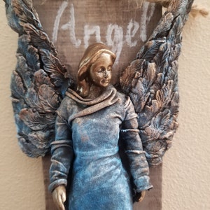 Blue Angel on Reclaimed Cedar Wood Plank Powertex Angel on | Etsy
