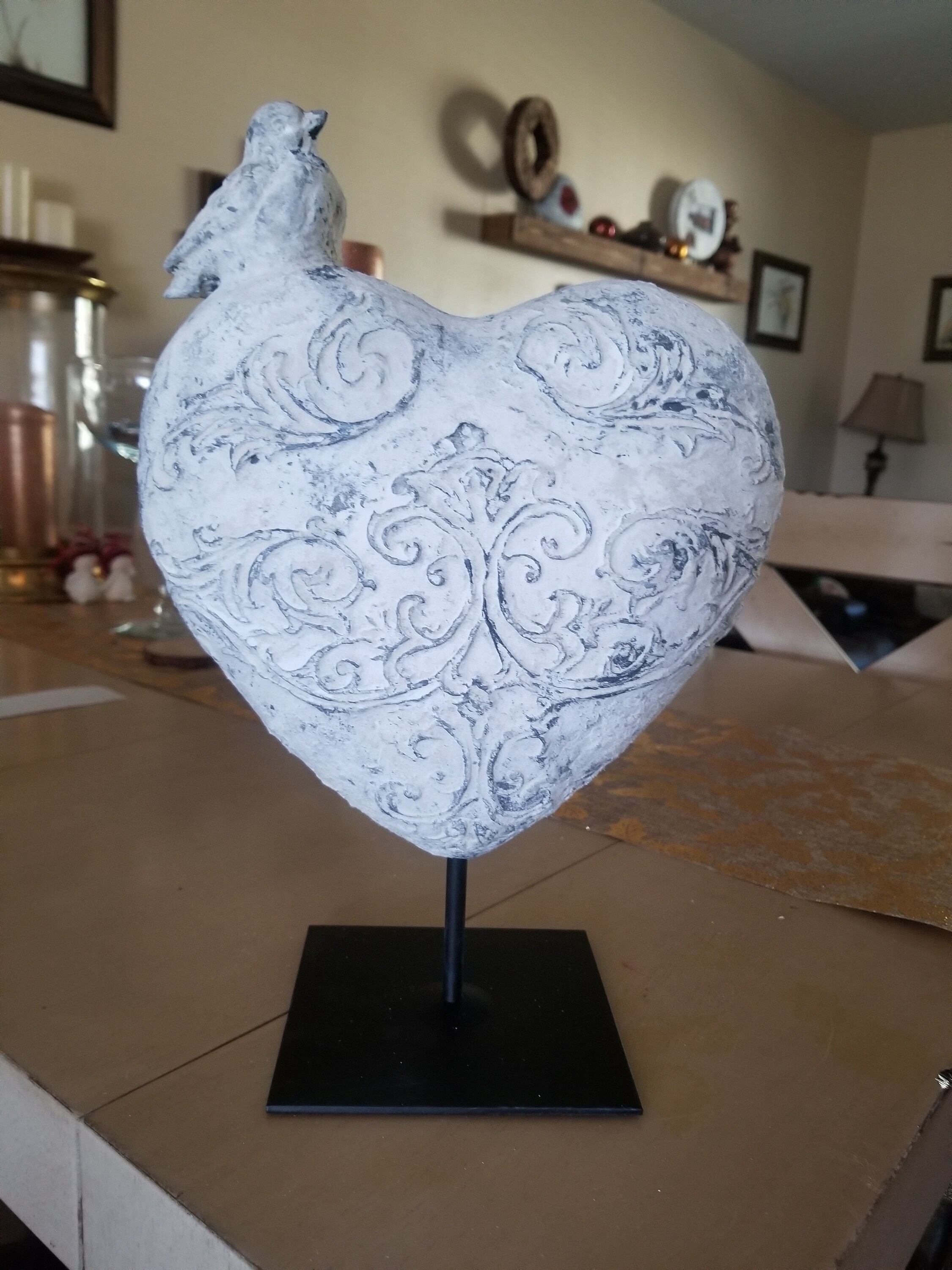 Mixed Media Art Powertex Heart With Bird Stone Art rustic Home Decor ...