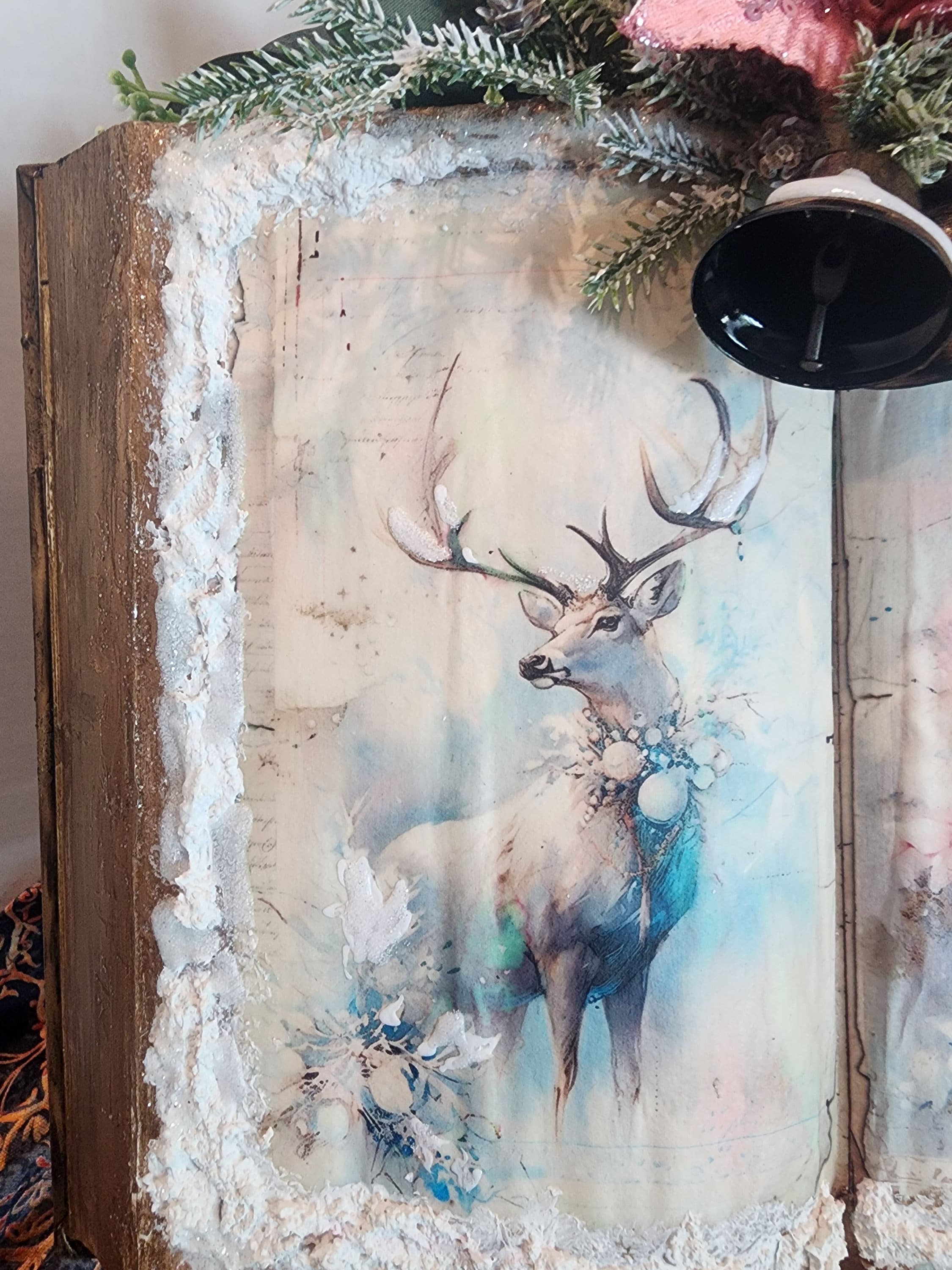 Decoupage Book Vintage Christmas Book Book Decoration Table Top Baroque ...