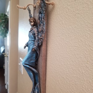 Blue Angel on Reclaimed Cedar Wood Plank Powertex Angel on | Etsy