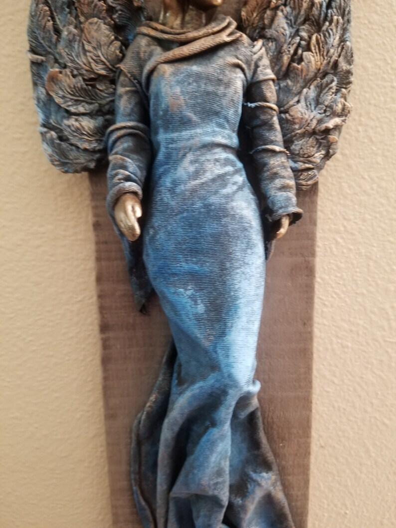 Blue Angel on Reclaimed Cedar Wood Plank Powertex Angel on Wood ...