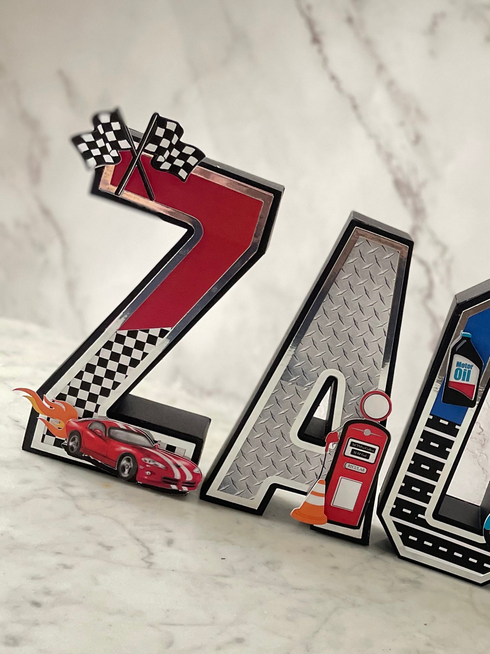 Race Car 3D Letters 7 Made of Quality Cardstock Made - Etsy