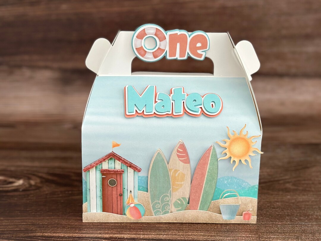 Retro Surfer Favor Box – “the Big One” or Beach Theme Party Favors (set ...