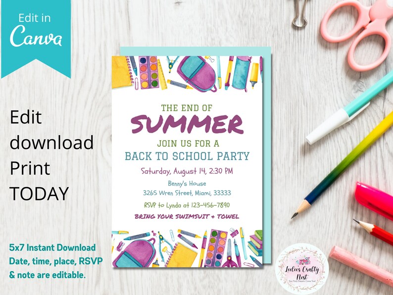 Back to school party Invitation End of summer EDITABLE | Etsy