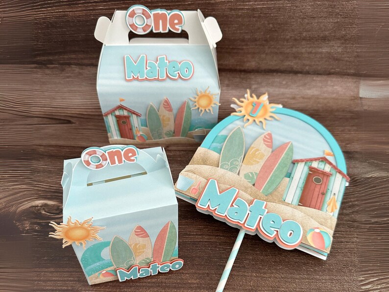 Retro Surfer Favor Box – “the Big One” or Beach Theme Party Favors (set ...