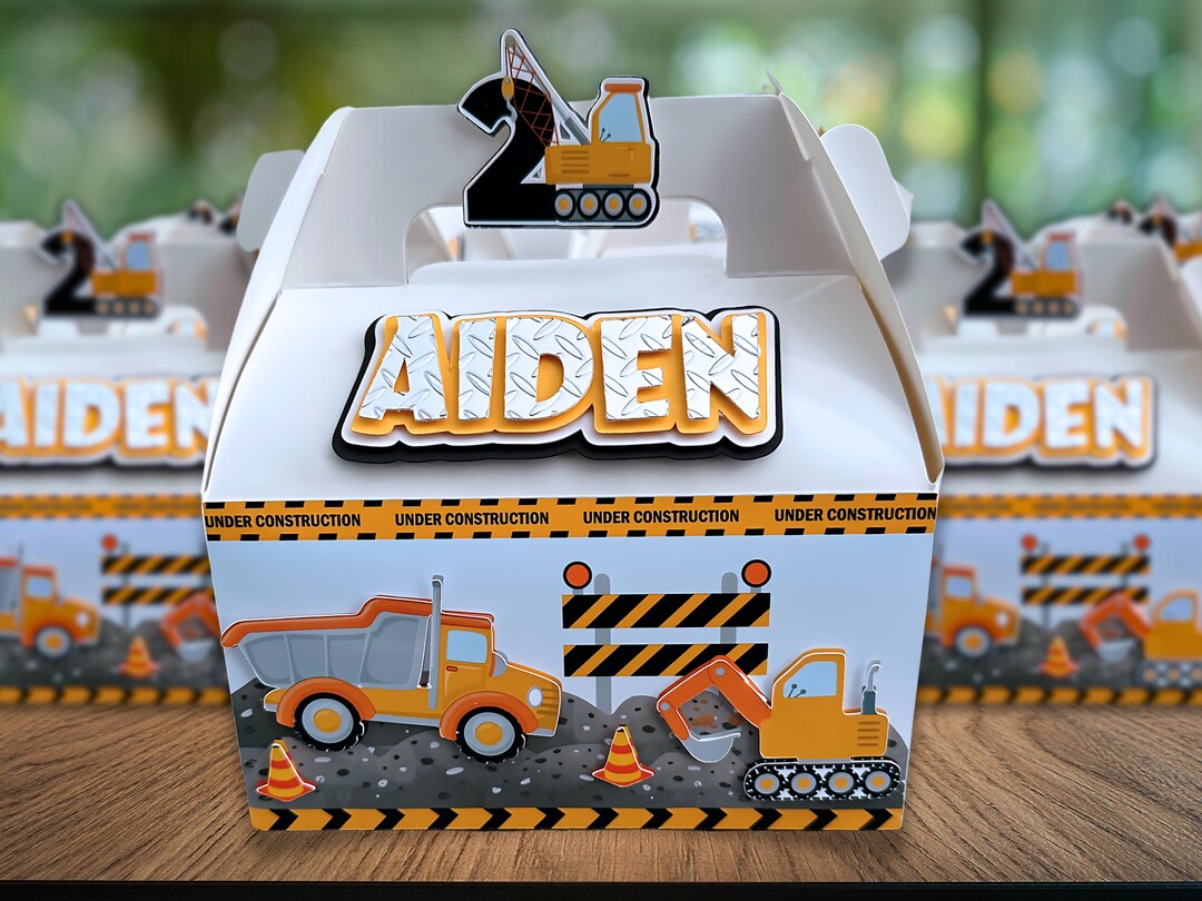 Construction Favor Box – Personalized Builder Party Gable Box – Under ...