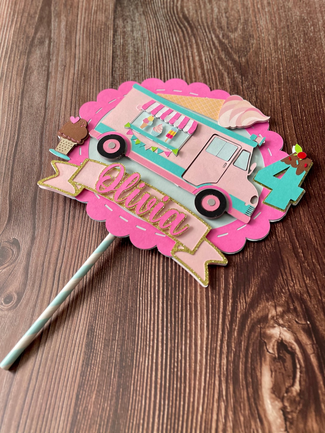 Ice Cream Truck Cake Topper, Cake Topper, Summer Cake Topper, Ice Cream ...