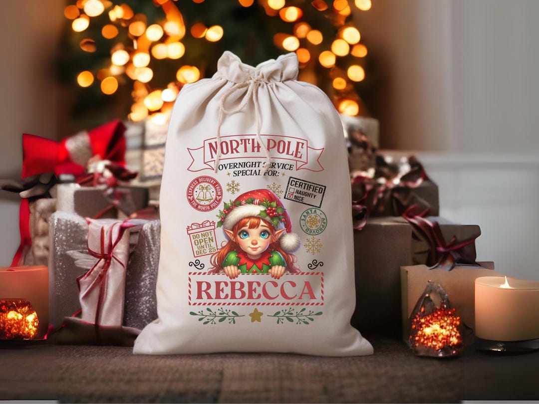 Personalized Girl Elf Bag, Personalized Santa Sack, Christmas Gift Bag ...