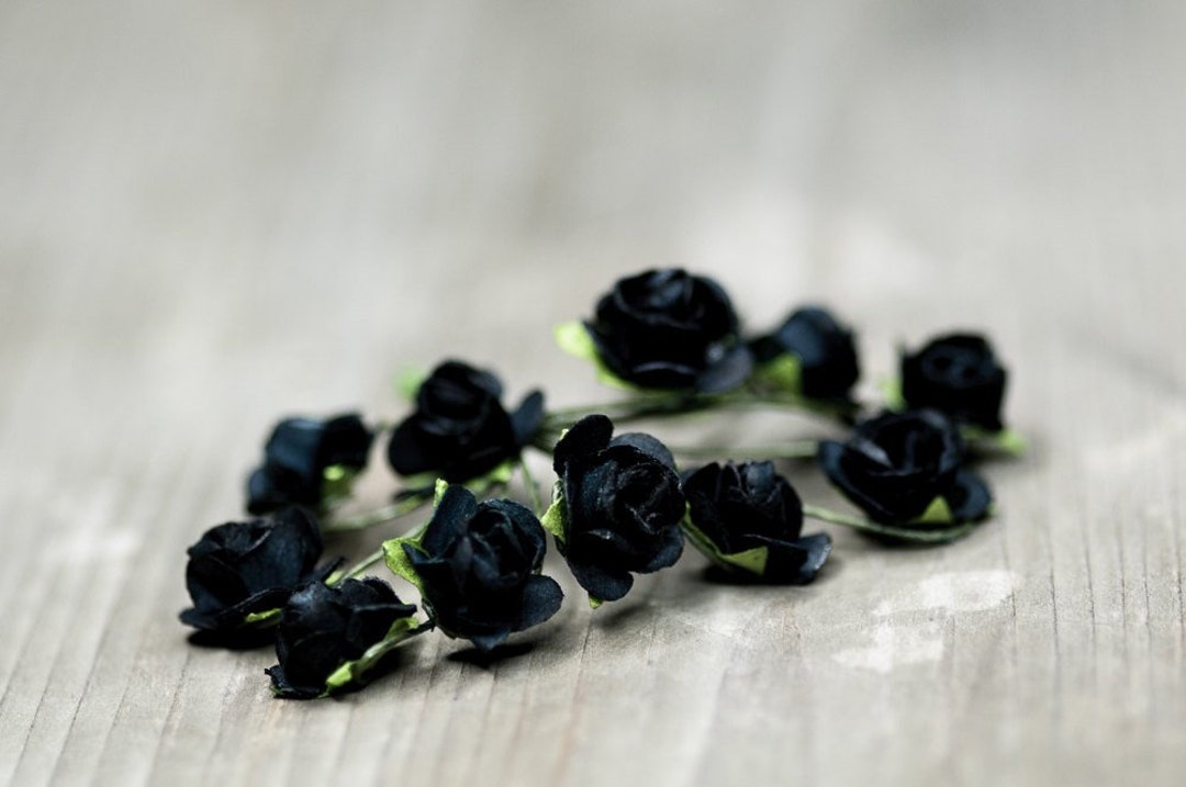 24 Miniature Rose Flowers, Wedding Accessories, Craft Supplies, Black ...