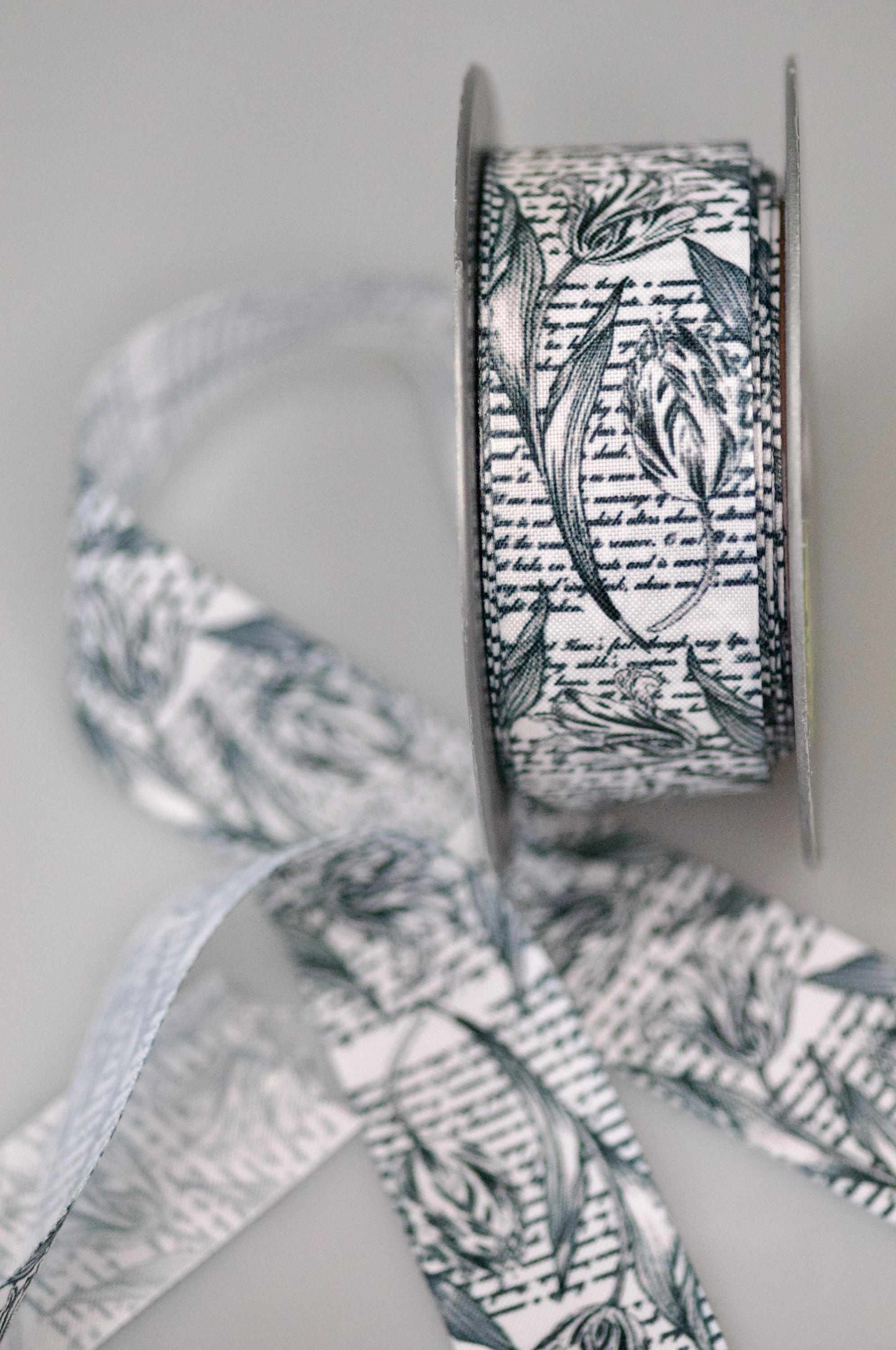 Grey Flower Tulip Printed Ribbon 3.5cmx10m, Fall Decorative Ribbon ...