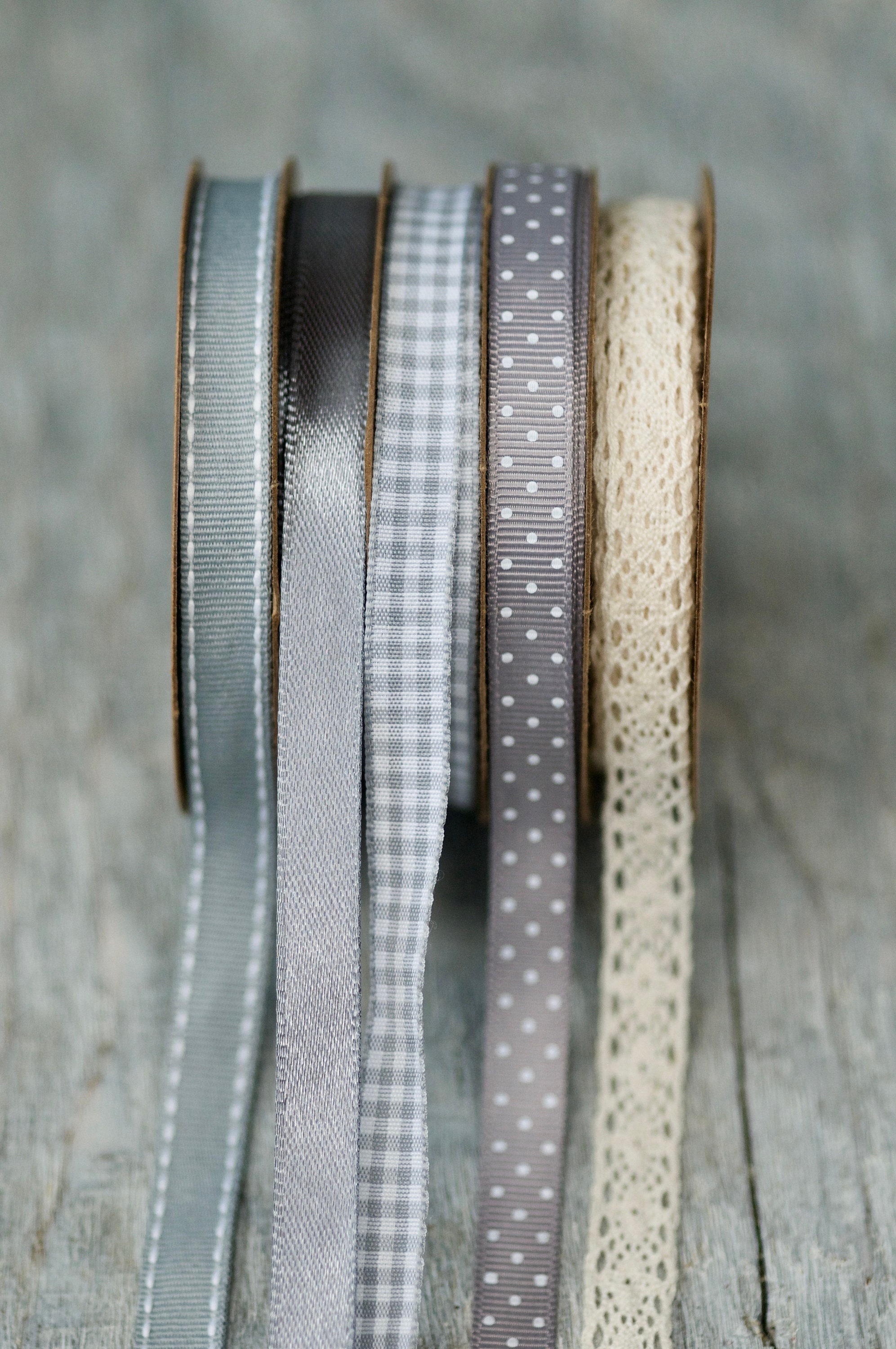 Set of 5 Decorative Grey Ribbons, Florist Ribbons, Bouquet Ribbons Mix ...