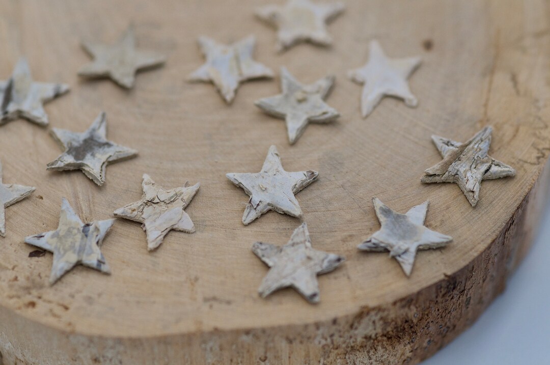 Tiny Birch Bark Stars 1.5cm 50pic, Rustic Star Christmas Decorations ...