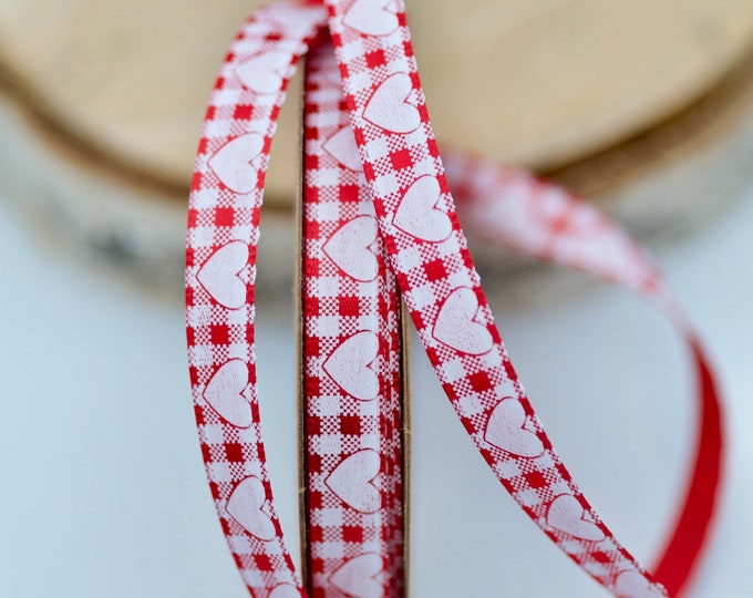 Checked Heart Ribbon 1cm Thick 10m Long, Rustic Ribbon, Romantic Ribbon ...