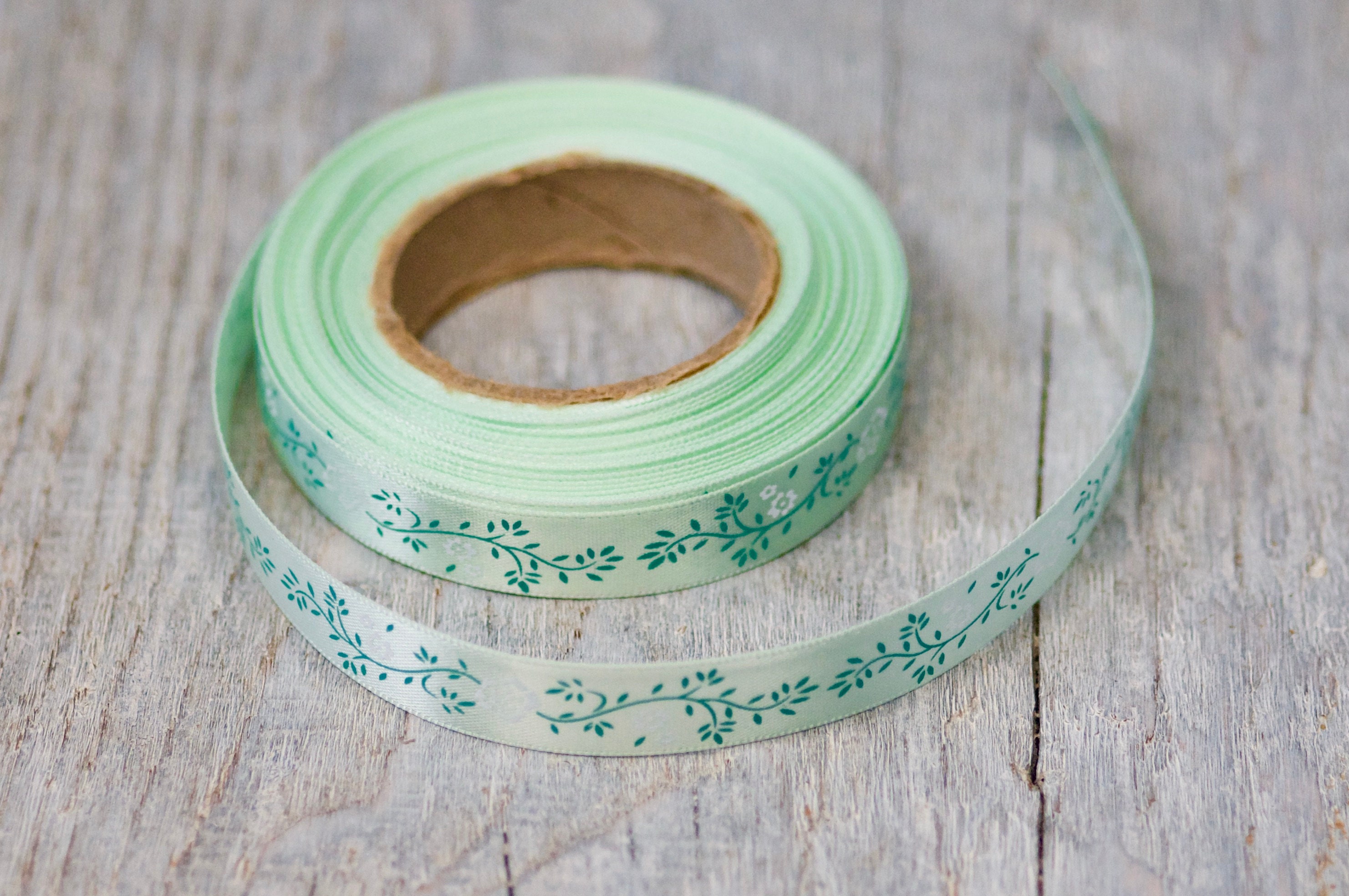 Mint Ribbon with Floral Design 10m long 1.2cm Wide Craft | Etsy
