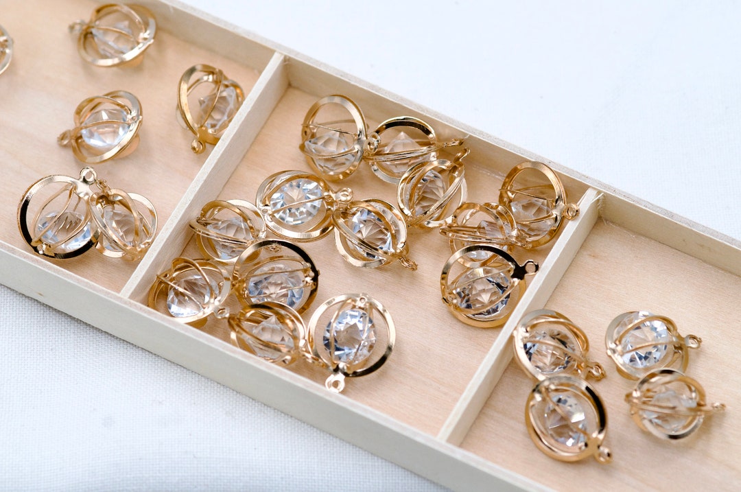 10pics 3D Sphere Charm Pendant With Diamont, Copper Colour, Unique ...