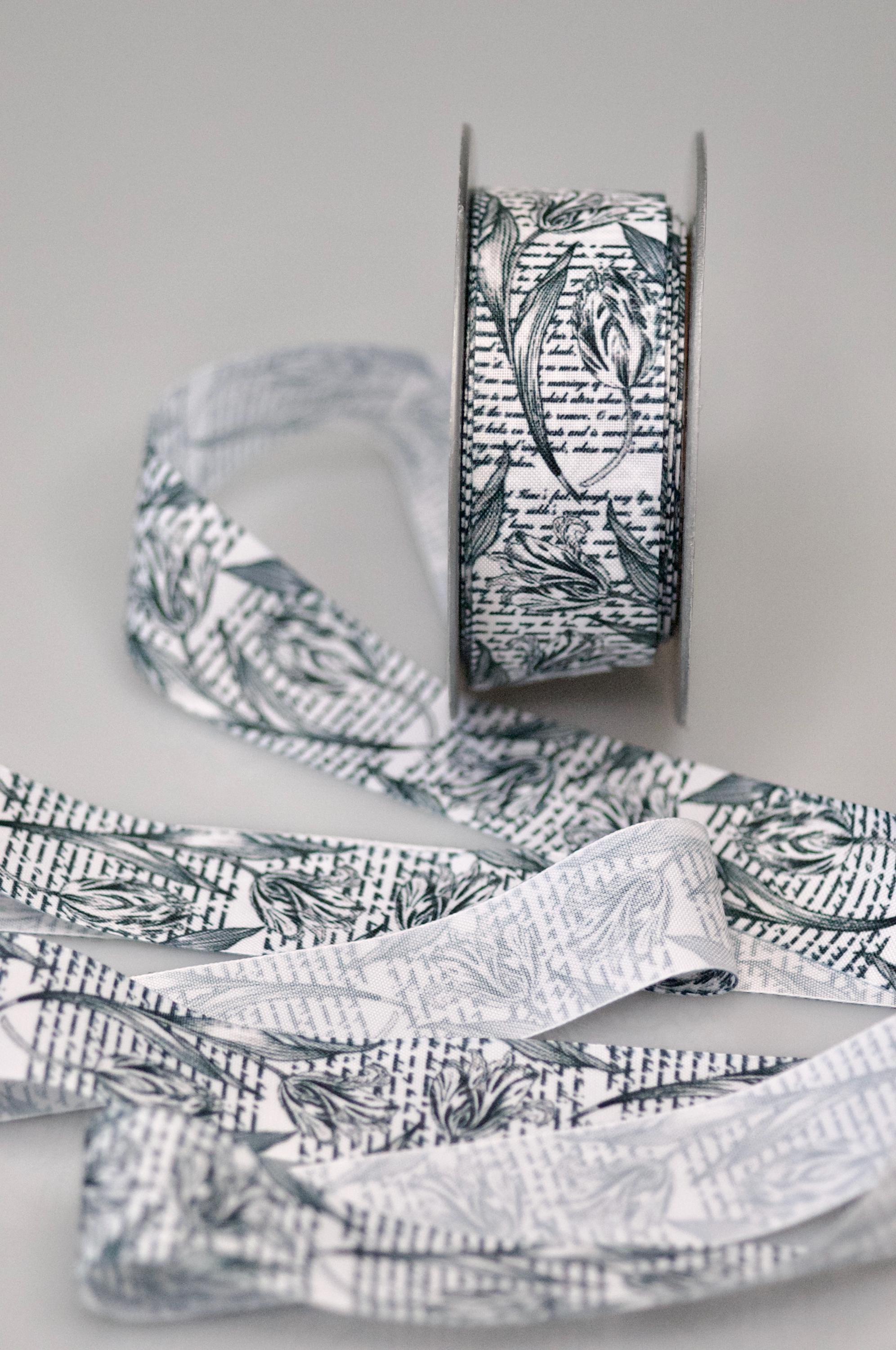 Grey Flower Tulip Printed Ribbon 3.5cmx10m, Fall Decorative Ribbon ...