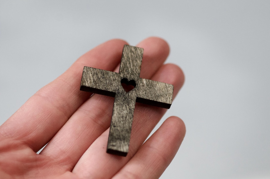 Natural Wooden Cross With Heart 5cmx4cm, Funeral Wreath Decor, Small ...