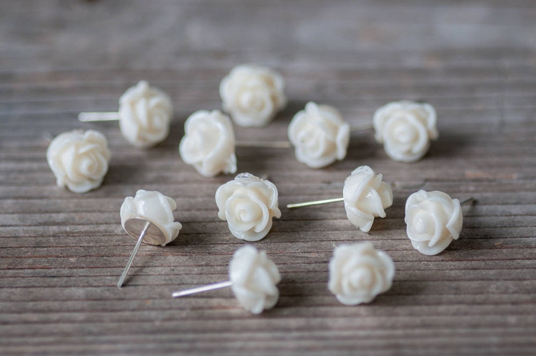 Ivory Rose Push Pins: Resin Flower Thumbtacks, 11mm (set of 10) - Etsy