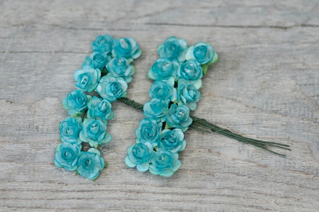 Small Blue Roses, 24 Miniature Rose Flowers, Wedding Accessories, Craft ...