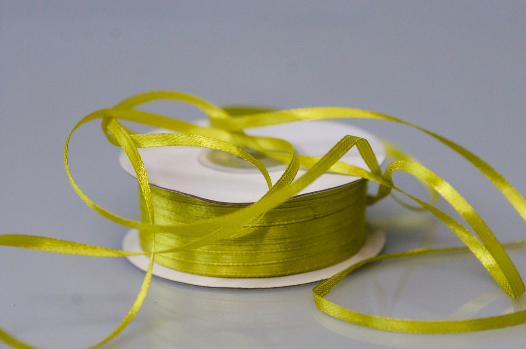 Bright Yellow/ Olive Lime Green 3mm Satin Ribbon Thin Craft Ribbon ...