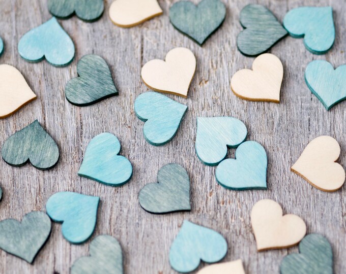 36pics Small Wooden Hearts 2cm, Mix of 3 Colors, Blue Craft Wood Hearts ...