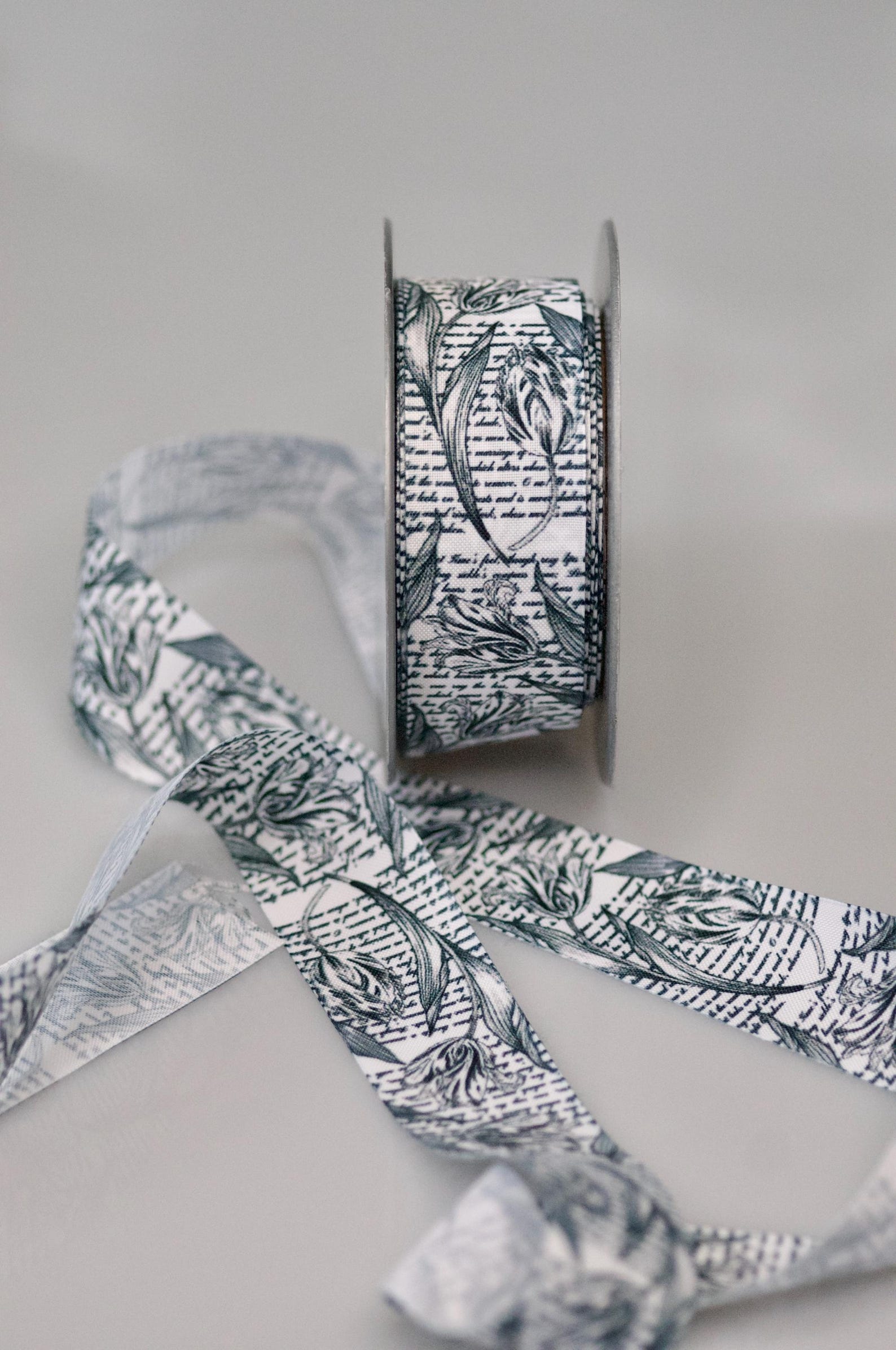 Grey Flower Tulip Printed Ribbon 3.5cmx10m, Fall Decorative Ribbon ...