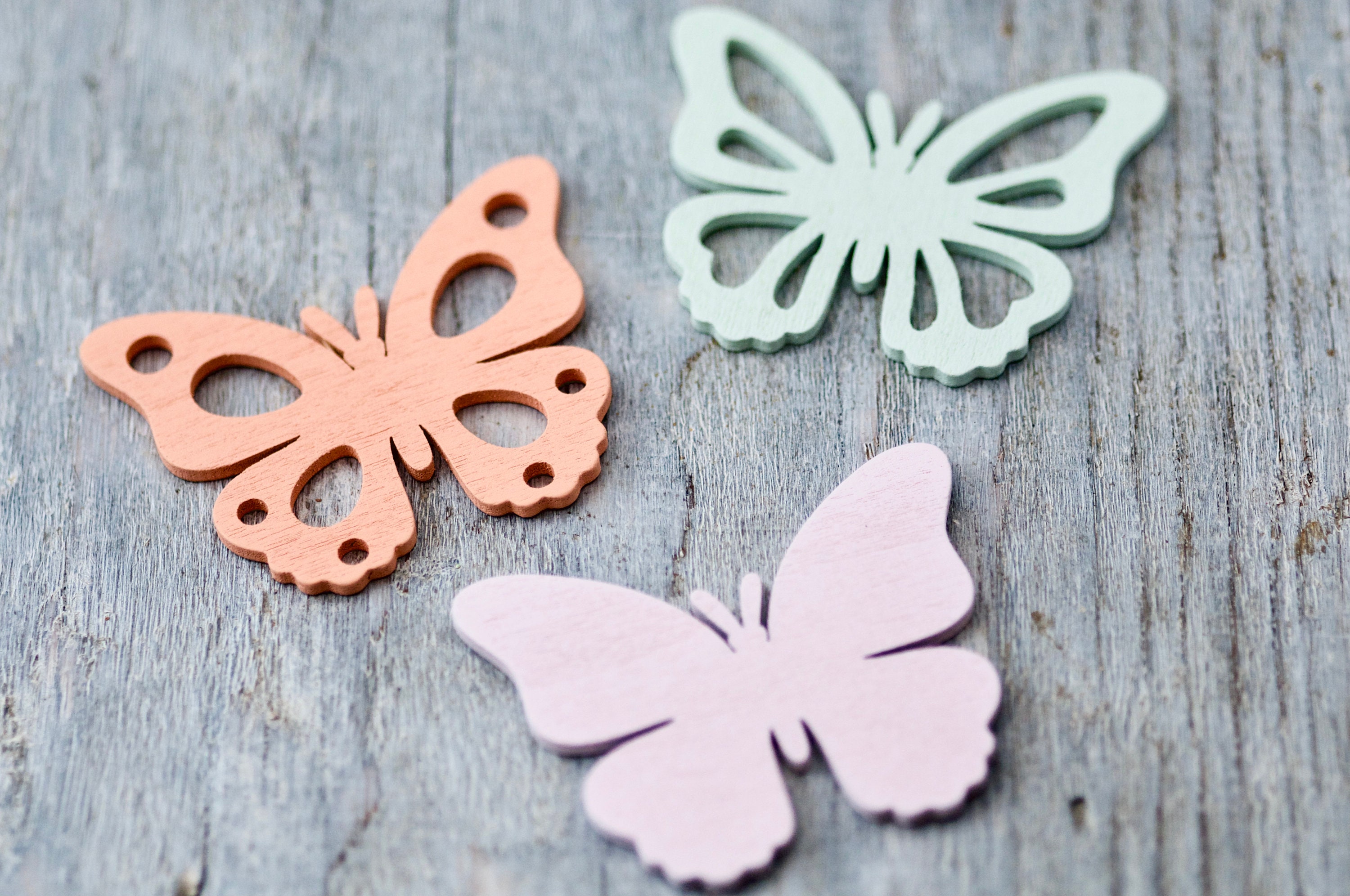 Large Wooden Butterfly Ornaments 24pics 3 pastel colours | Etsy