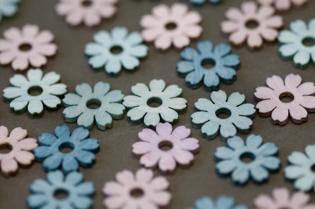 Tiny Rustic Wooden Flowers Cuts Ornaments 36pics Mix 3colours, Natural ...