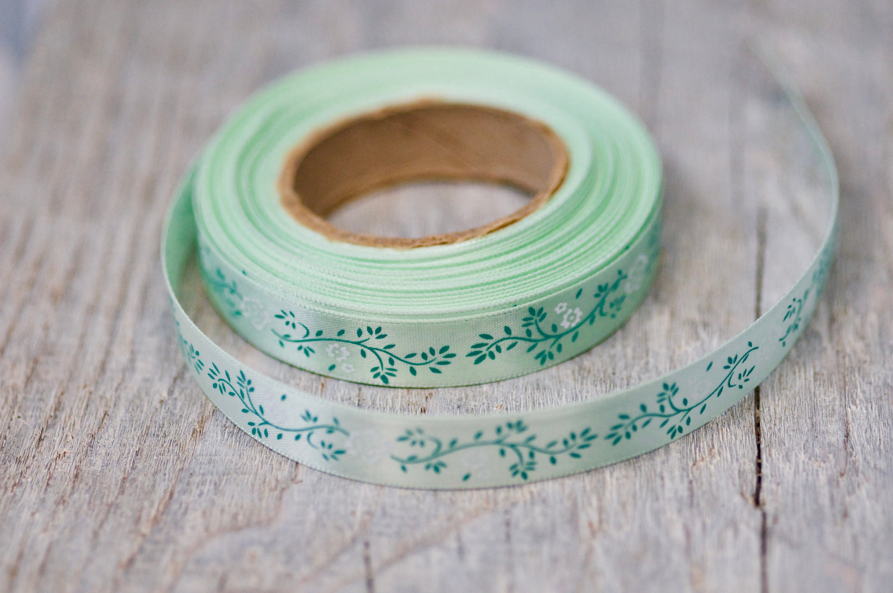 Mint Ribbon with Floral Design 10m long 1.2cm Wide Craft | Etsy