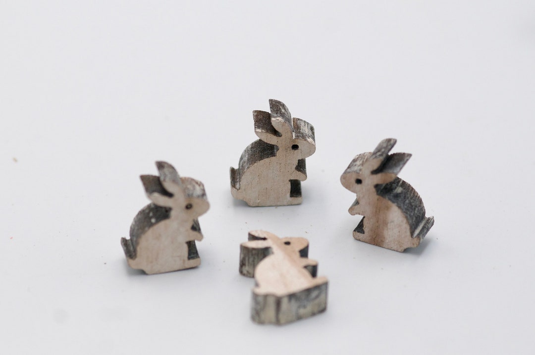 36 Tiny Wooden Rabbits, Easter Spring Wooden Decor, Small Woodland ...