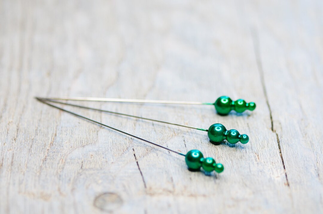 Large Wig Styling Pins, Wig Tool, Corsage Pins Dark Green Head Pins ...