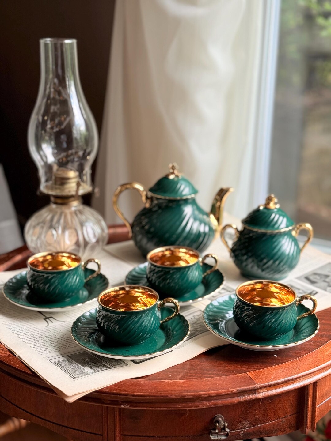 Vintage French Tea Set – Teapot, Sugar Bowl & 4 Demitasse Cups and ...
