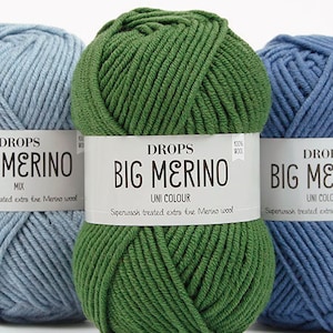 DROPS Big Merino Knitting Yarn Superwash Treated Extra Fine Merino Wool ...