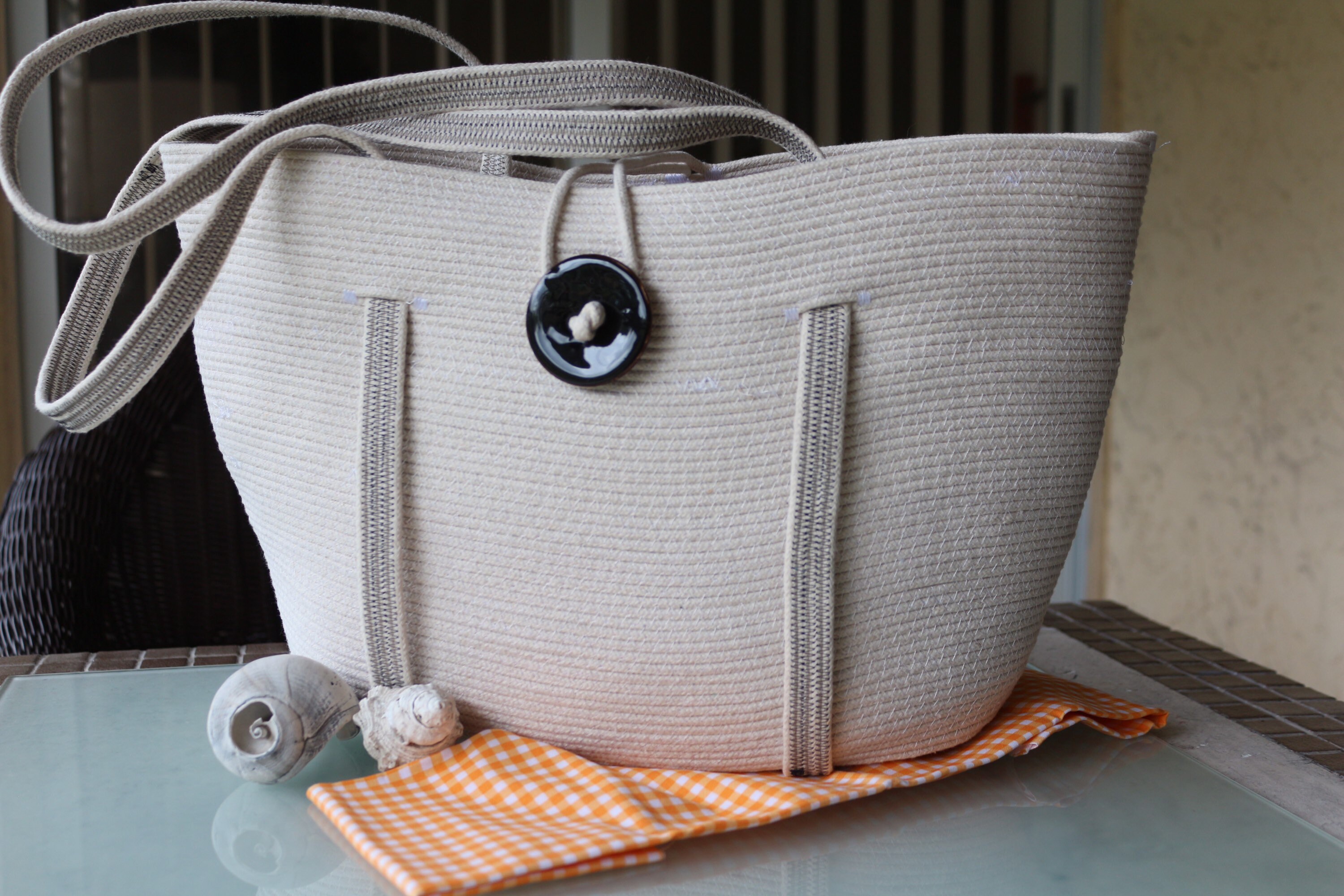 Handmade Ebony Tote Bag - Ebony, Coconut Shell Button,clothesline Rope ...