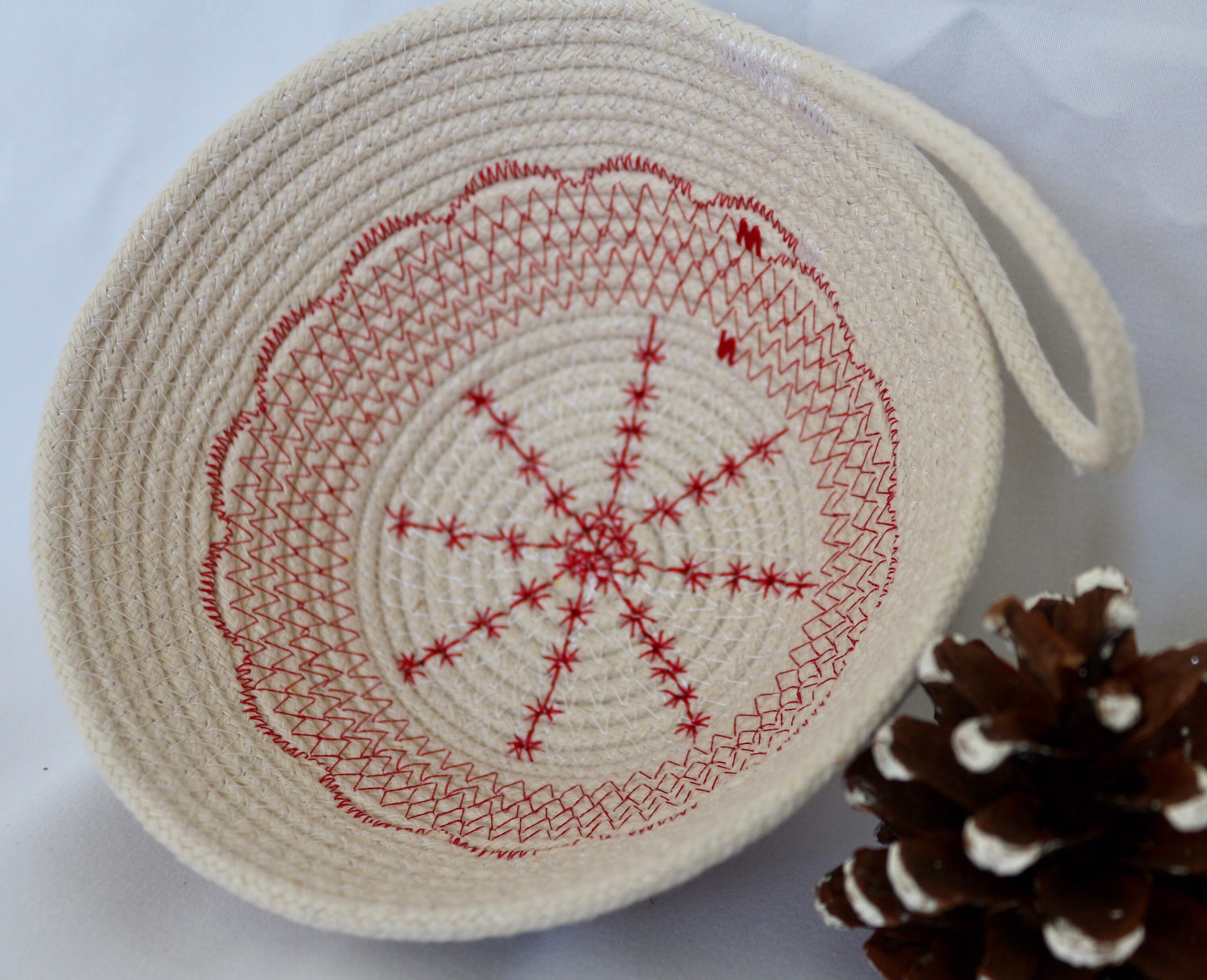 Handmade Rope Basket - Natural & Red , Christmas Basket, Christmas ...