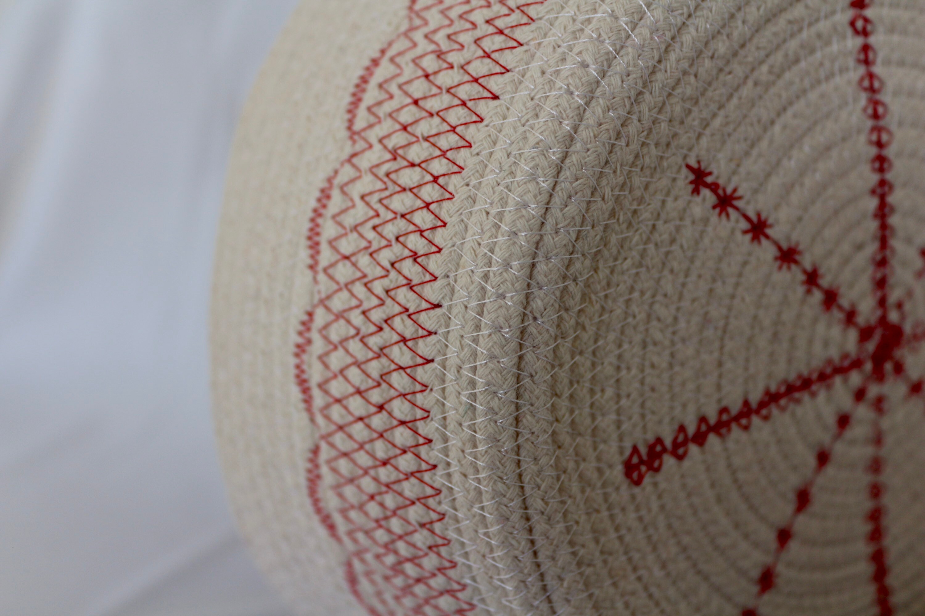 Handmade Rope Basket - Christmas Décor, Natural & Red - Storage Basket ...