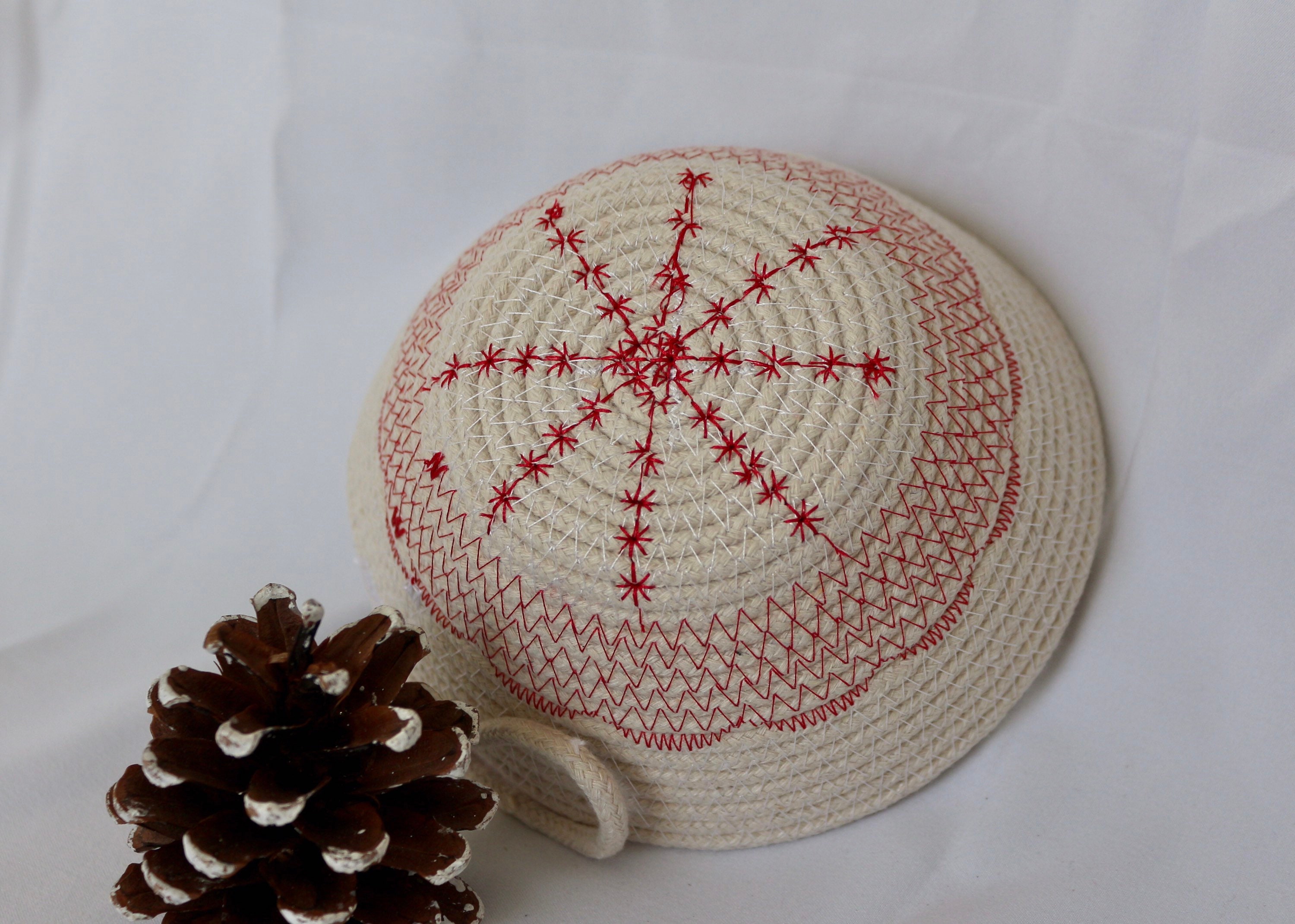 Handmade Rope Basket - Natural & Red , Christmas Basket, Christmas ...