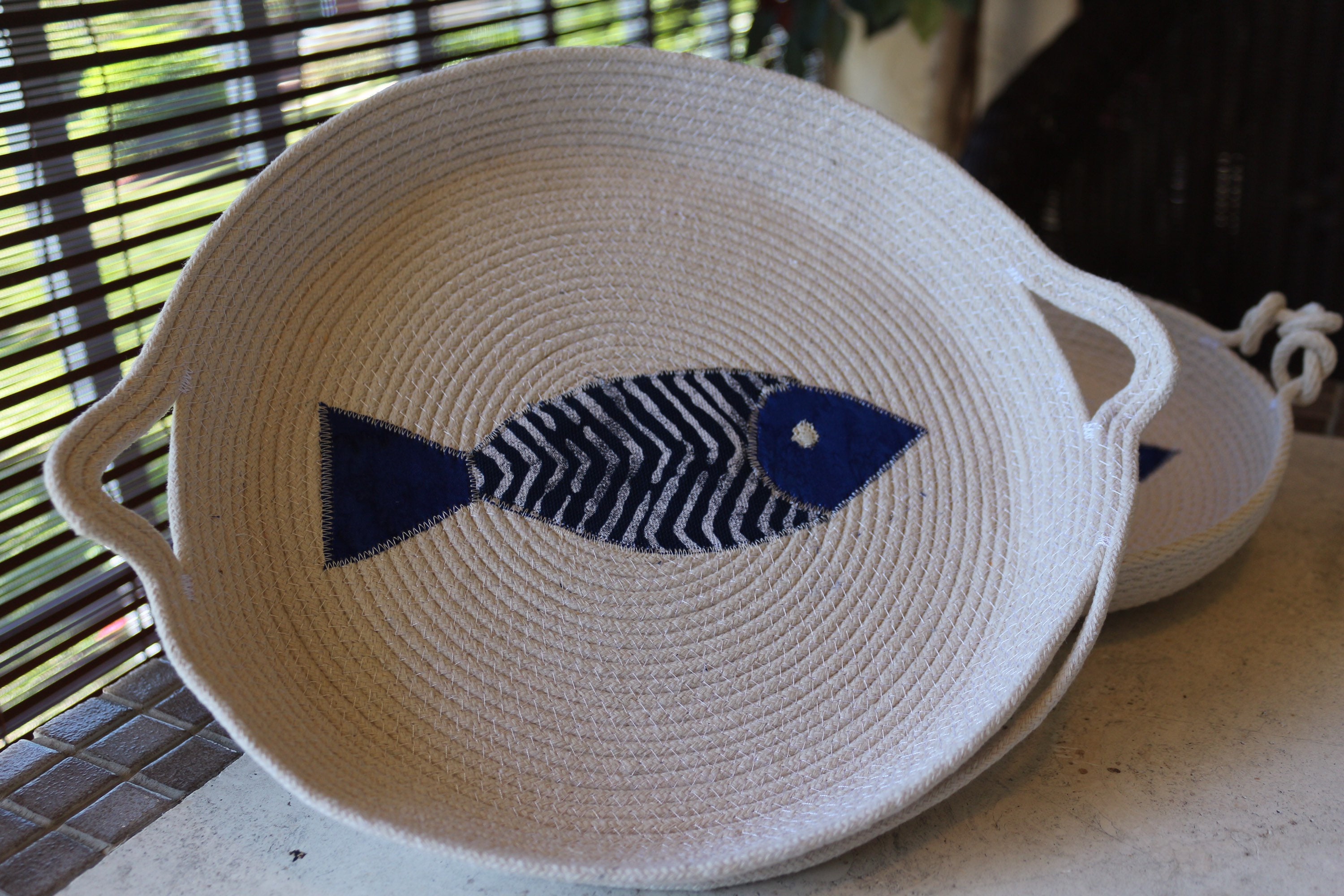 Handmade Rope Basket- Graphic Fish , Large, Storage, Home Décor, Rope ...