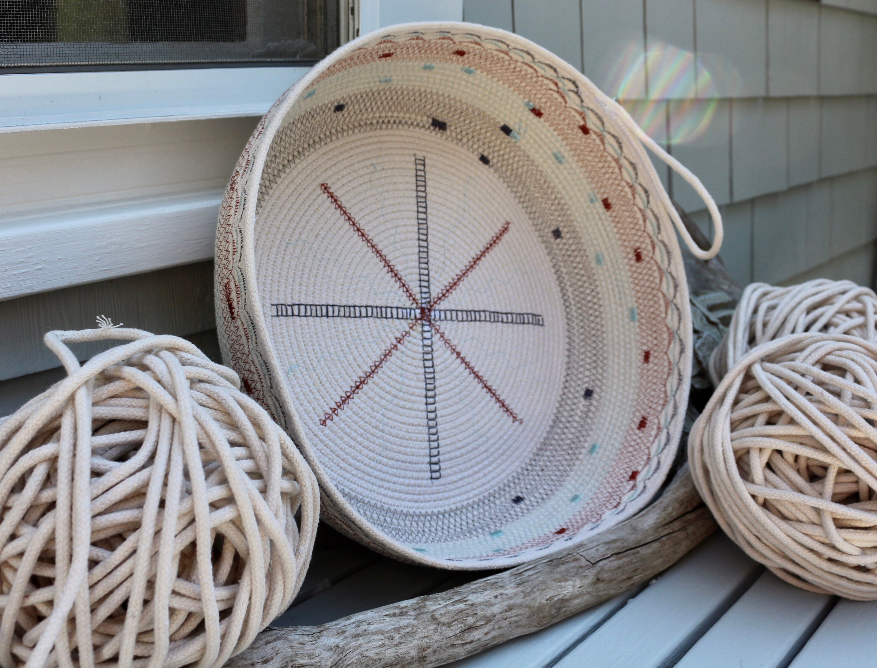 Handmade Rope Basket Rope Basket, Charcoal Gray, Blue, Terra-cotta ...