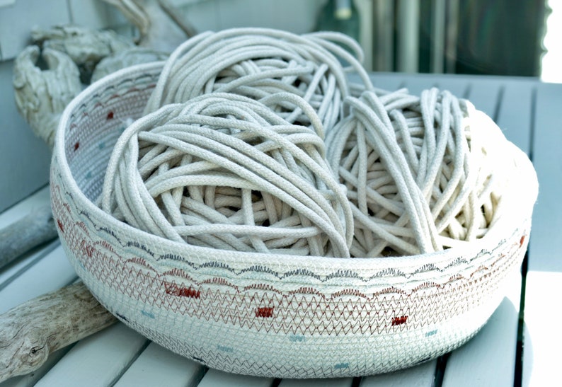 Handmade Rope Basket Rope Basket, Charcoal Gray, Blue, Terra-cotta ...