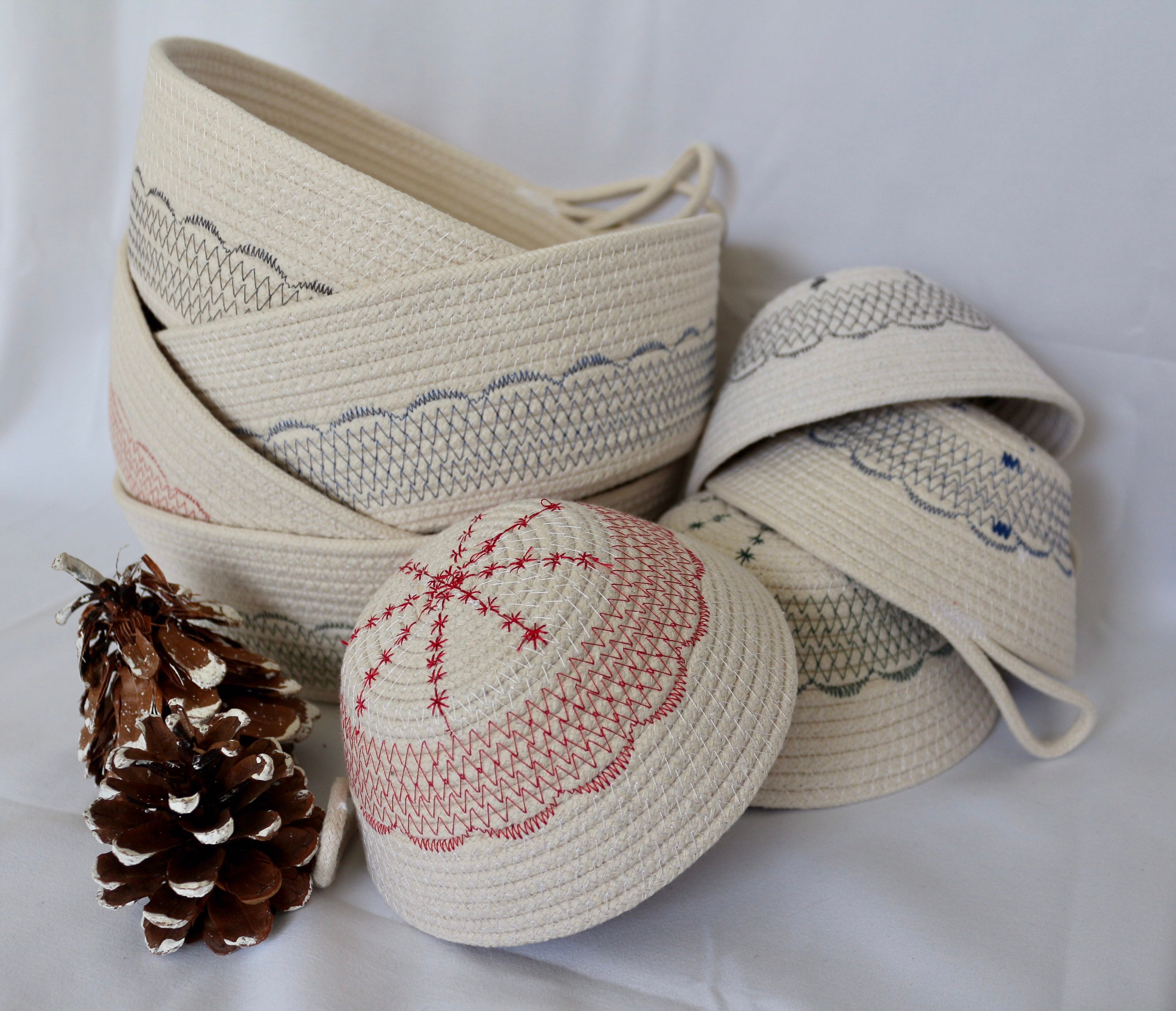 Handmade Rope Basket Natural & Blue Basket, Storage Basket, Home Decor ...