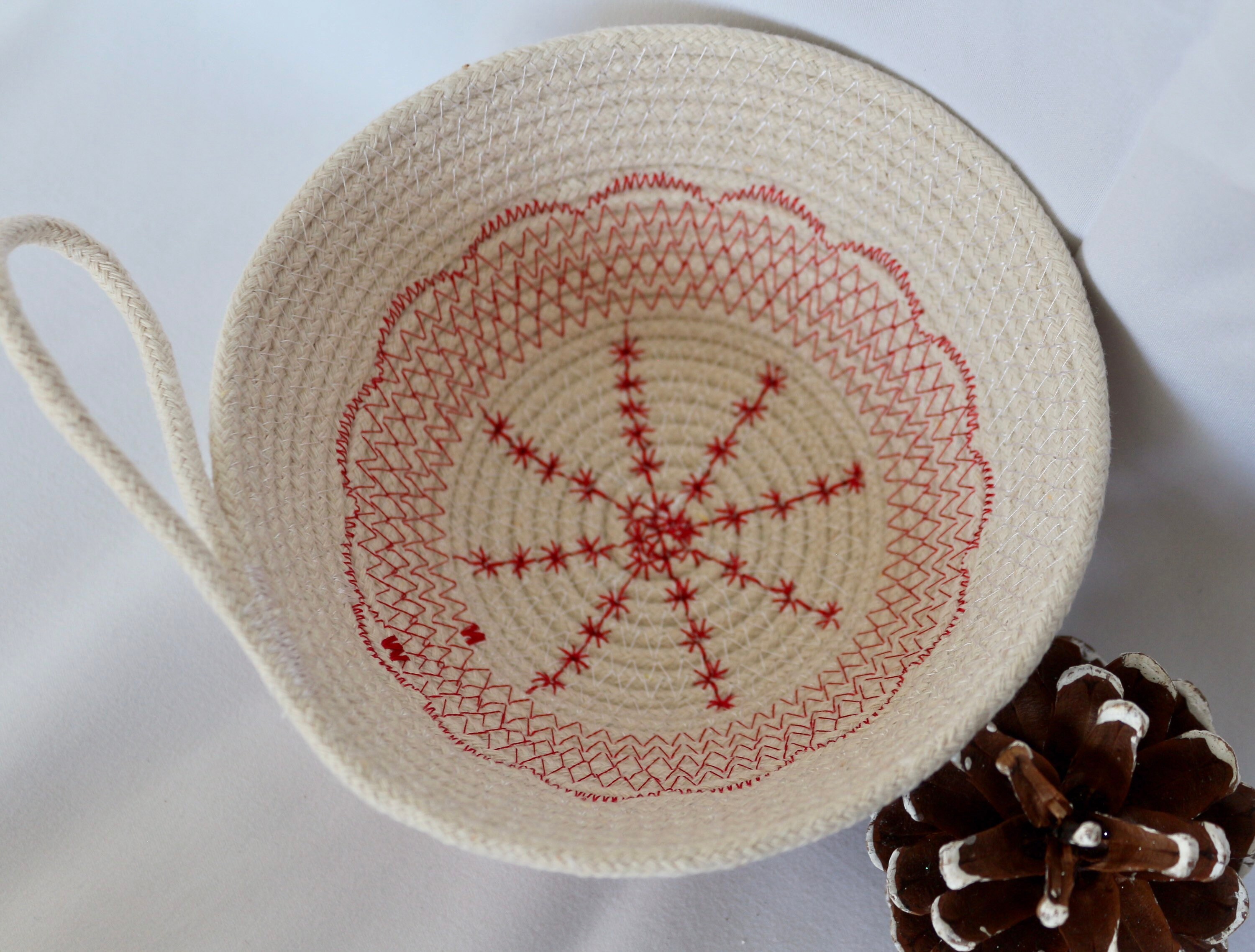 Handmade Rope Basket - Natural & Red , Christmas Basket, Christmas ...