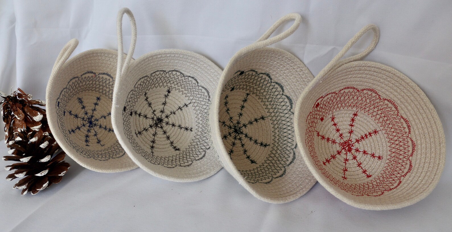 Handmade Rope Basket Natural & Blue Basket, Storage Basket, Home Decor ...