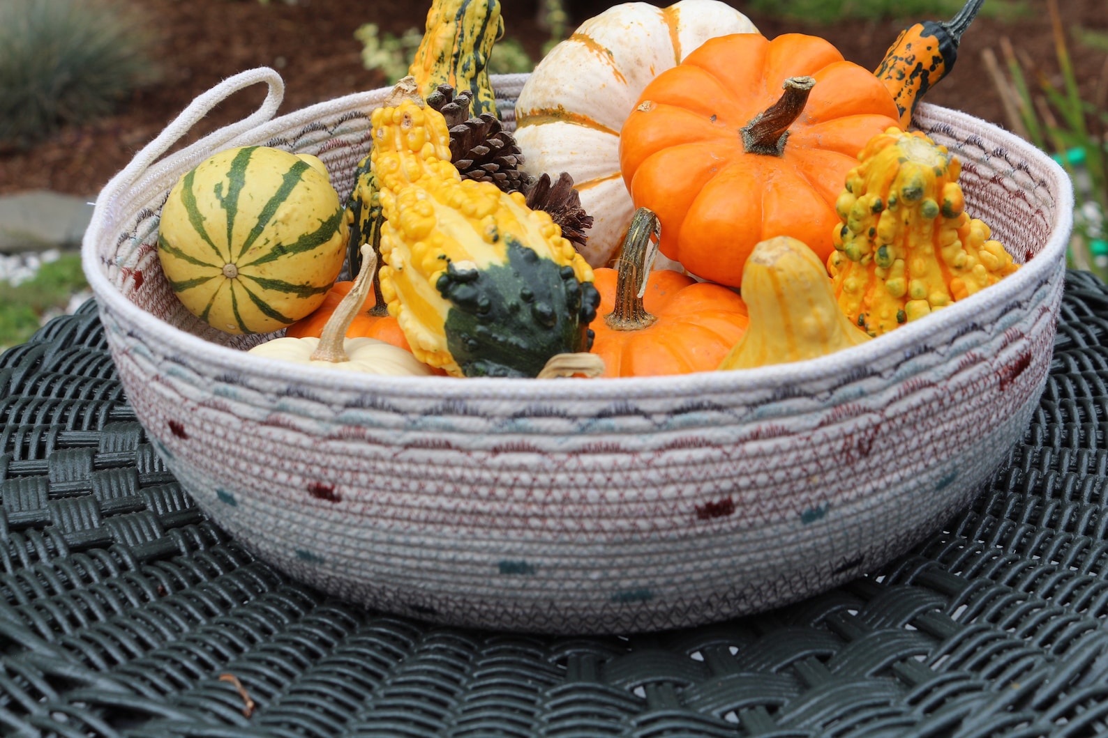 Handmade Rope Basket Rope Basket, Charcoal Gray, Blue, Terra-cotta ...