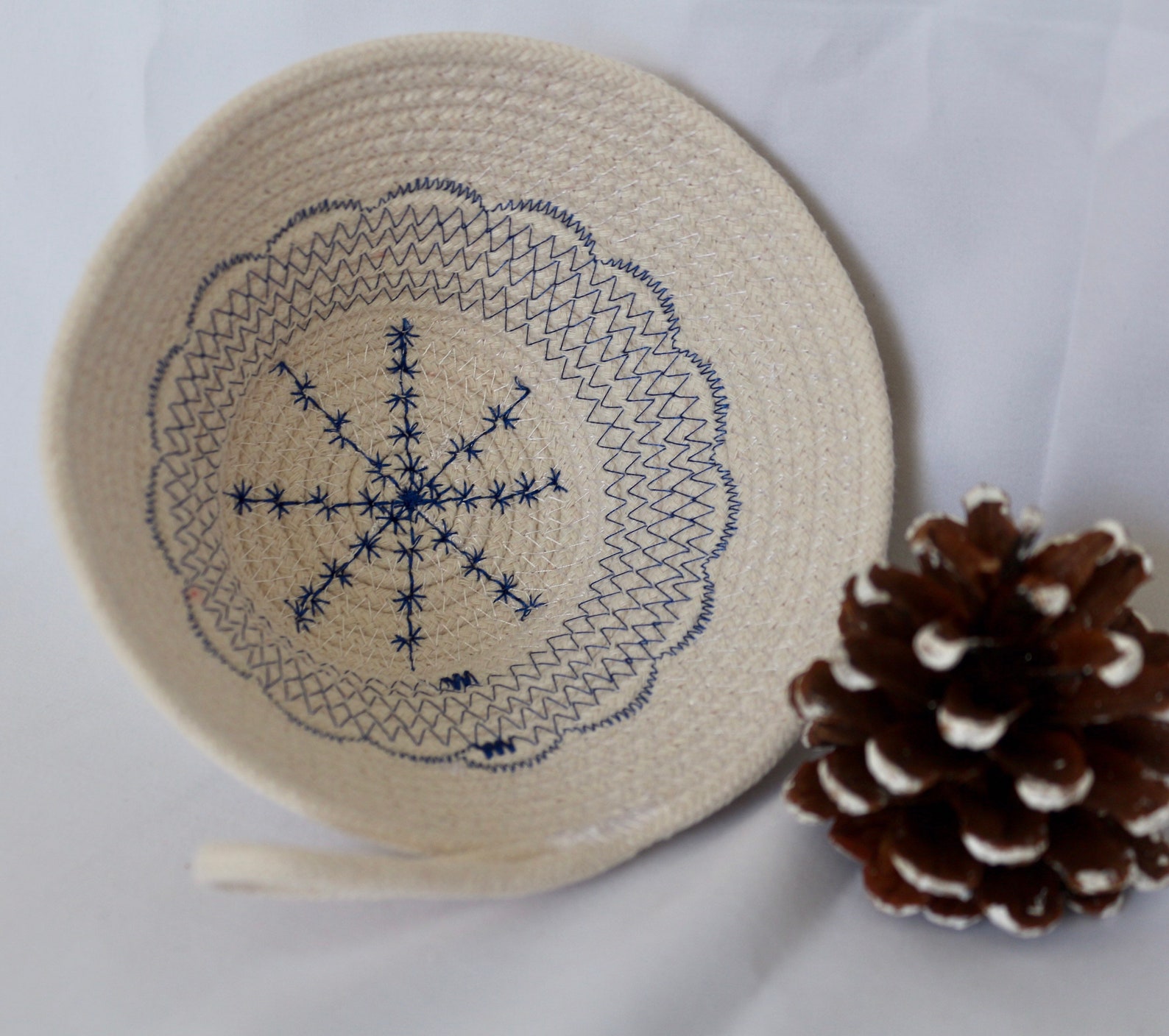 Handmade Rope Basket Natural & Blue Basket, Storage Basket, Home Decor ...